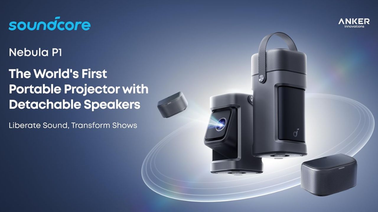 Anker's Nebula P1 projector from Soundcore features detachable magnetic ...