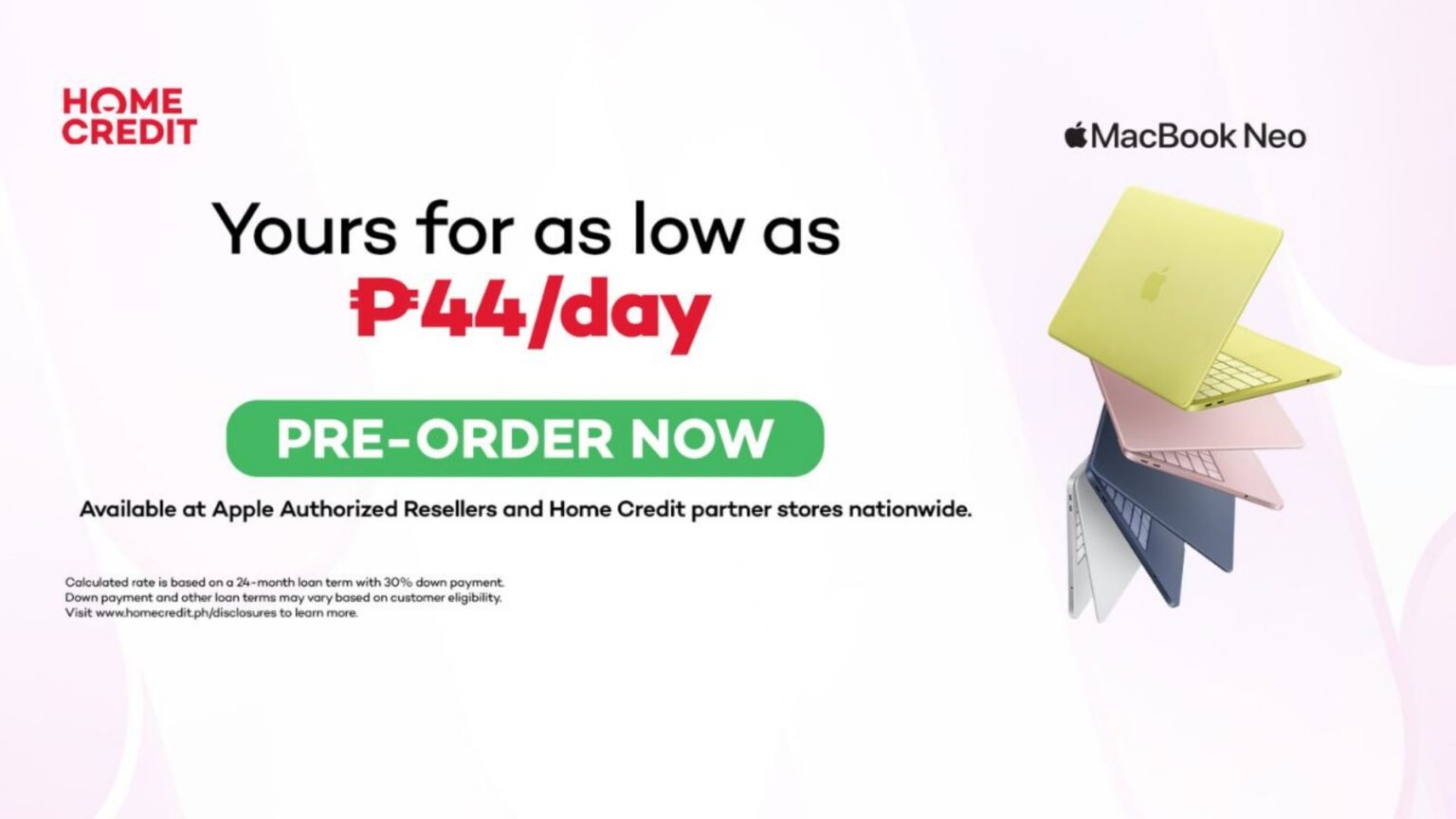 Get the MacBook Neo for as low as Php44/day through Home Credit ...
