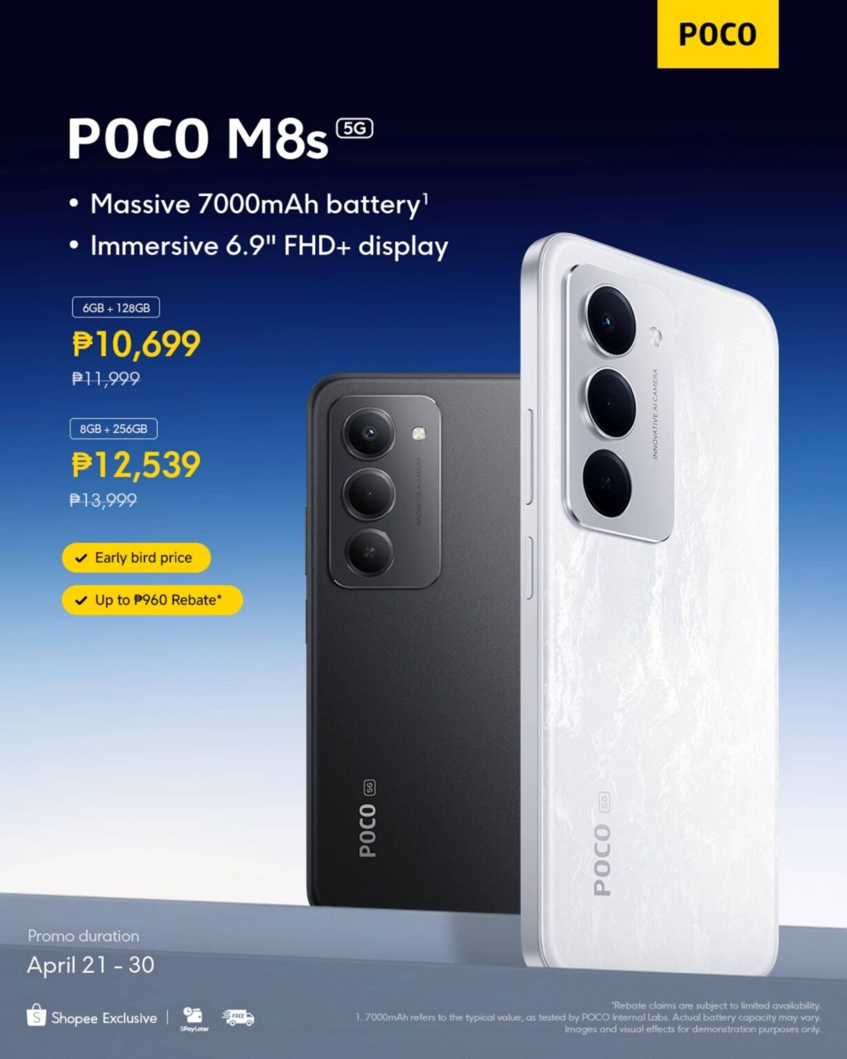 POCO M8s: 7,000mAh battery, Snapdragon 7s Gen 2 CPU, 6.7" 1.5K display ...